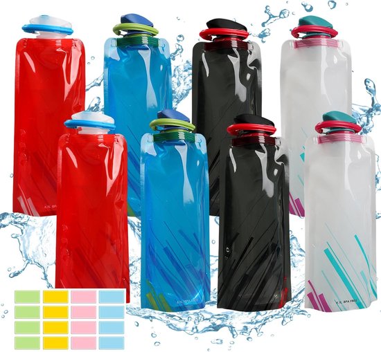 Opvouwbare Waterflessen Set van 8 voor Outdoor Avonturen en Dagelijks ...