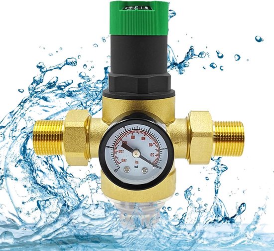 Waterdrukregelaar 1 inch met manometer en 316 stalen zeeffilter - messing - voor... | bol