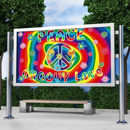 Peace Groovy Love Background - 1.1 x 1.8m Boho Party Banner | bol
