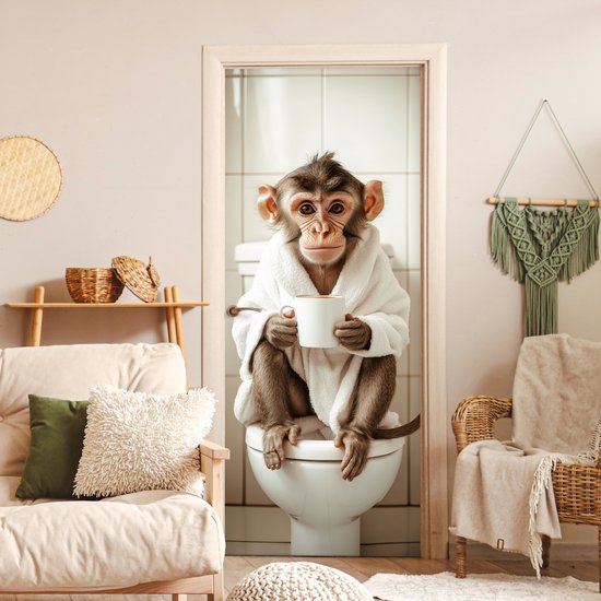 Deurposter 90x215 cm - Deursticker Aap - Modern - WC - Badjas ...