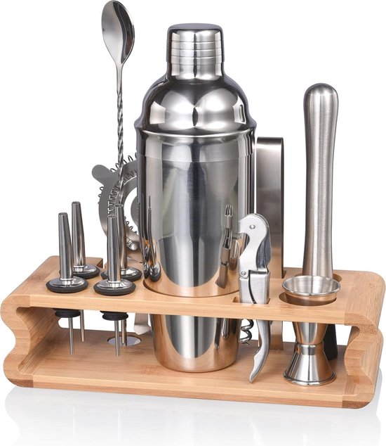 Cocktail Shaker Set met Stijlvolle Standaard - 12-delige RVS Bar Tool ...