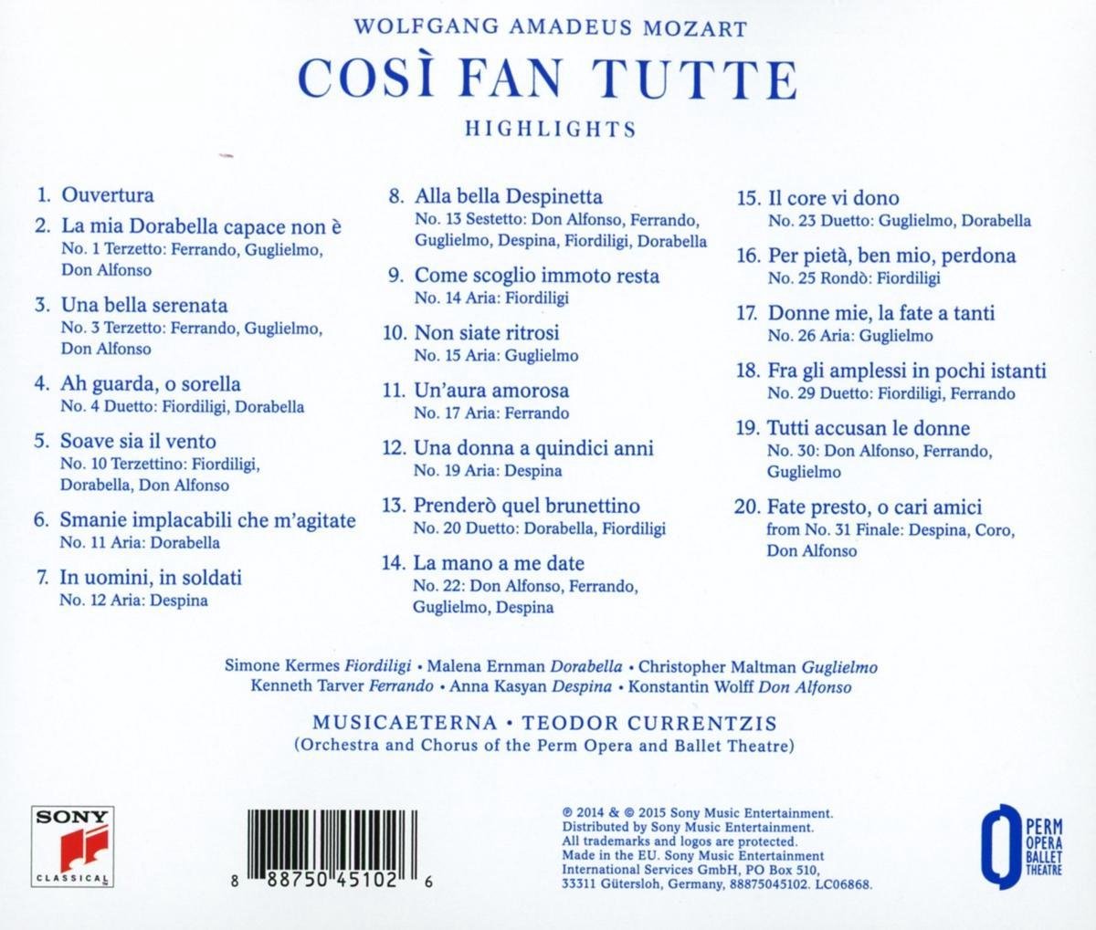 Mozart: Così Fan Tutte (Highlights), Teodor Currentzis | CD (album ...