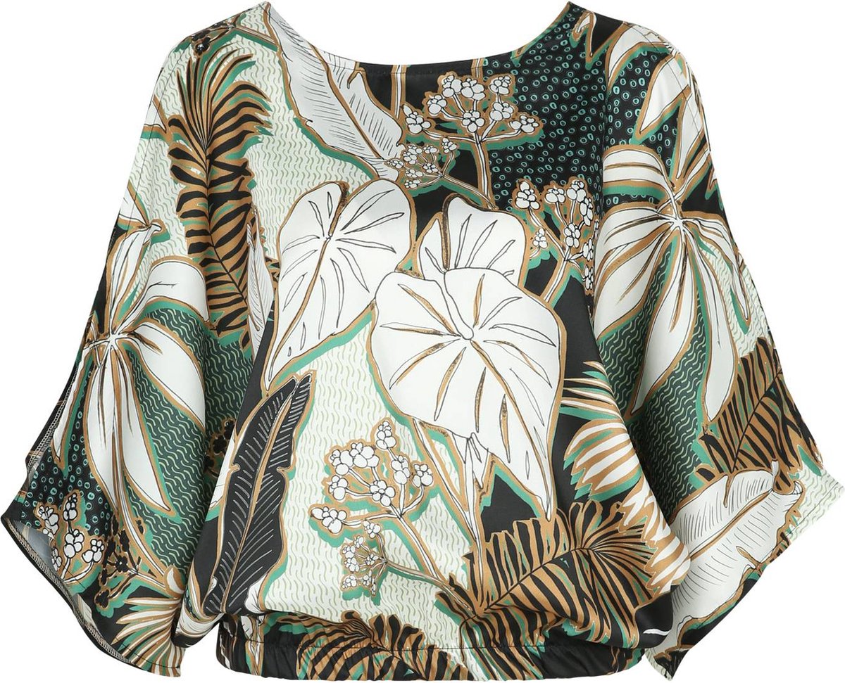 Cassis Satijnen blouse met balbodem, jungle print en open rug | bol.com