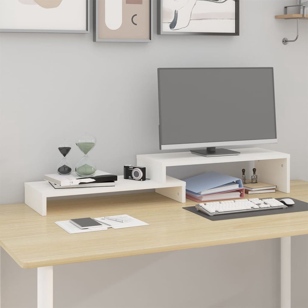 vidaXL Monitorstandaard (52-101)x22x14 cm massief grenenhout wit | bol.com