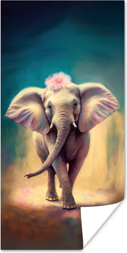 Poster - Olifant - Bloemen - Verf - Portret - Dieren - Muurposter ...