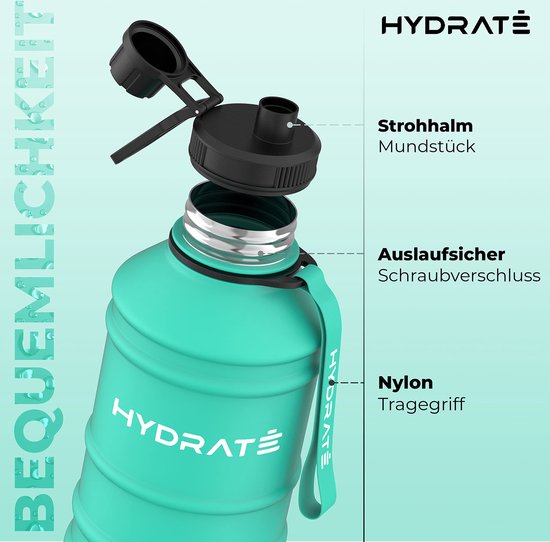 Hydrate® RVS Waterfles - 2,2L - BPA-vrij - Met Nylon Draagband en ...