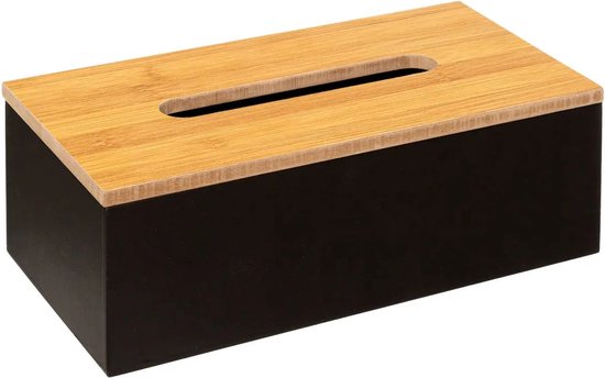 5Five Tissuedoos/zakdoekjes box - 2x - zwart - MDF hout - bamboe deksel ...