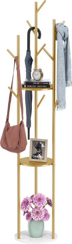 Kapstok Staand - Staande kapstok - Design Kapstok - Goud/Wit - 9 Haken ...