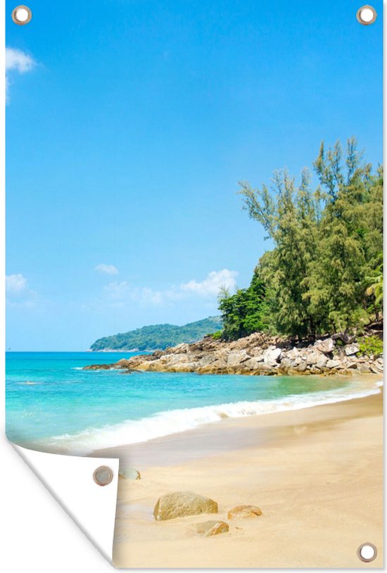Tuinposter - Strand - Palmboom - Bomen - Zee - Stenen - 40x60 cm ...