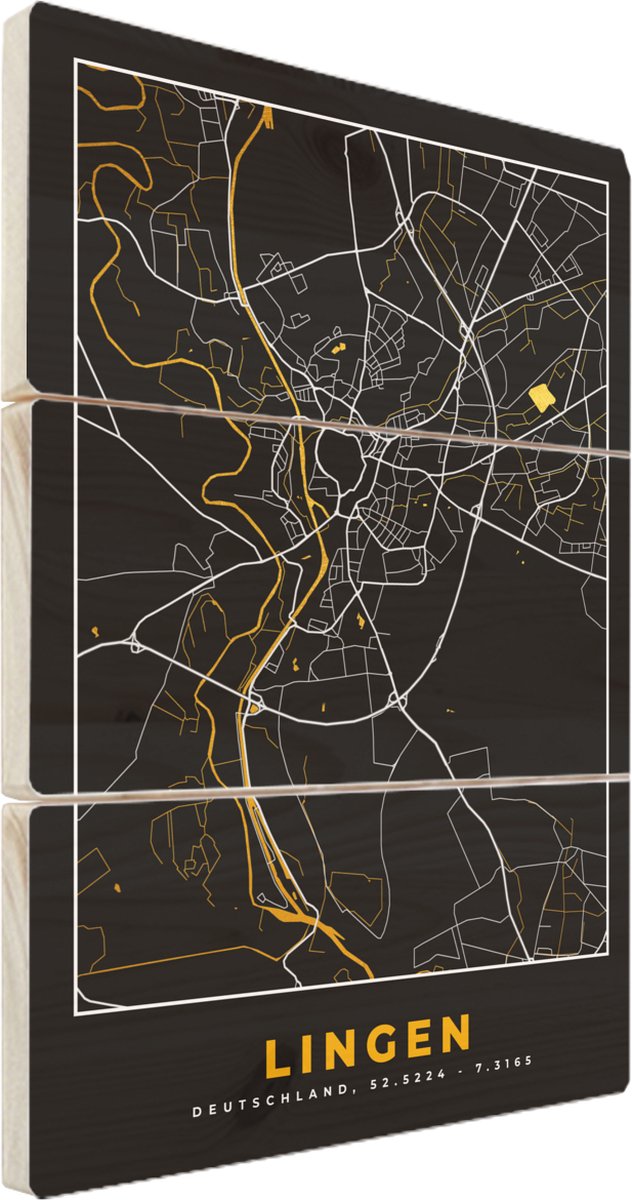 Wanddecoratie hout - Lingen – Stadskaart – Gold – Plattegrond ...