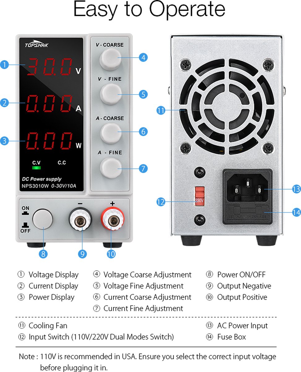 TOPSHAK Labvoeding - Regelbare voeding - laboratorium voeding - LED ...