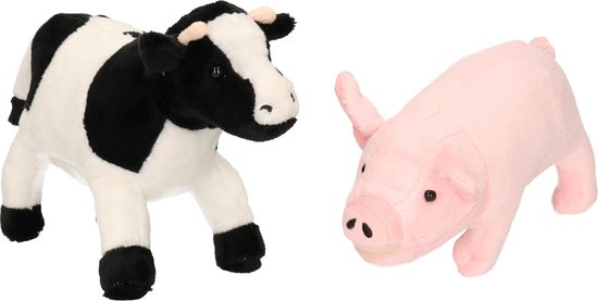 Pluche knuffel boerderijdieren set Koe en Varken van 22 cm - Zachte ...