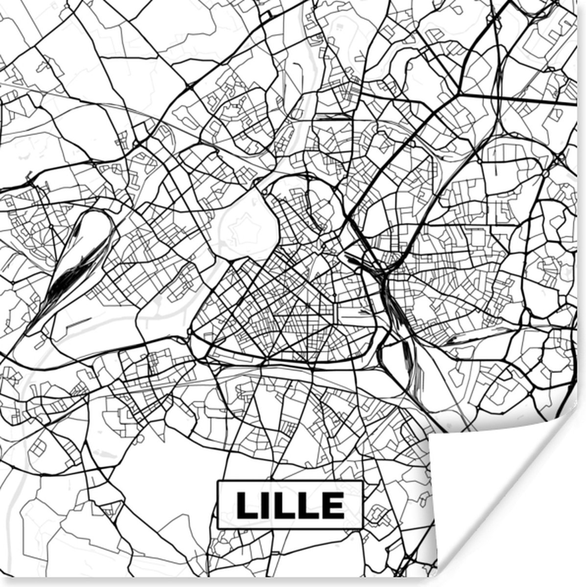 Affiche Lille - Plan de ville - France - Carte - Plan - Zwart et blanc ...