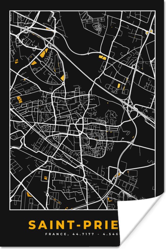Poster Kaart - Plattegrond - Frankrijk - Saint-Priest - Stadskaart ...