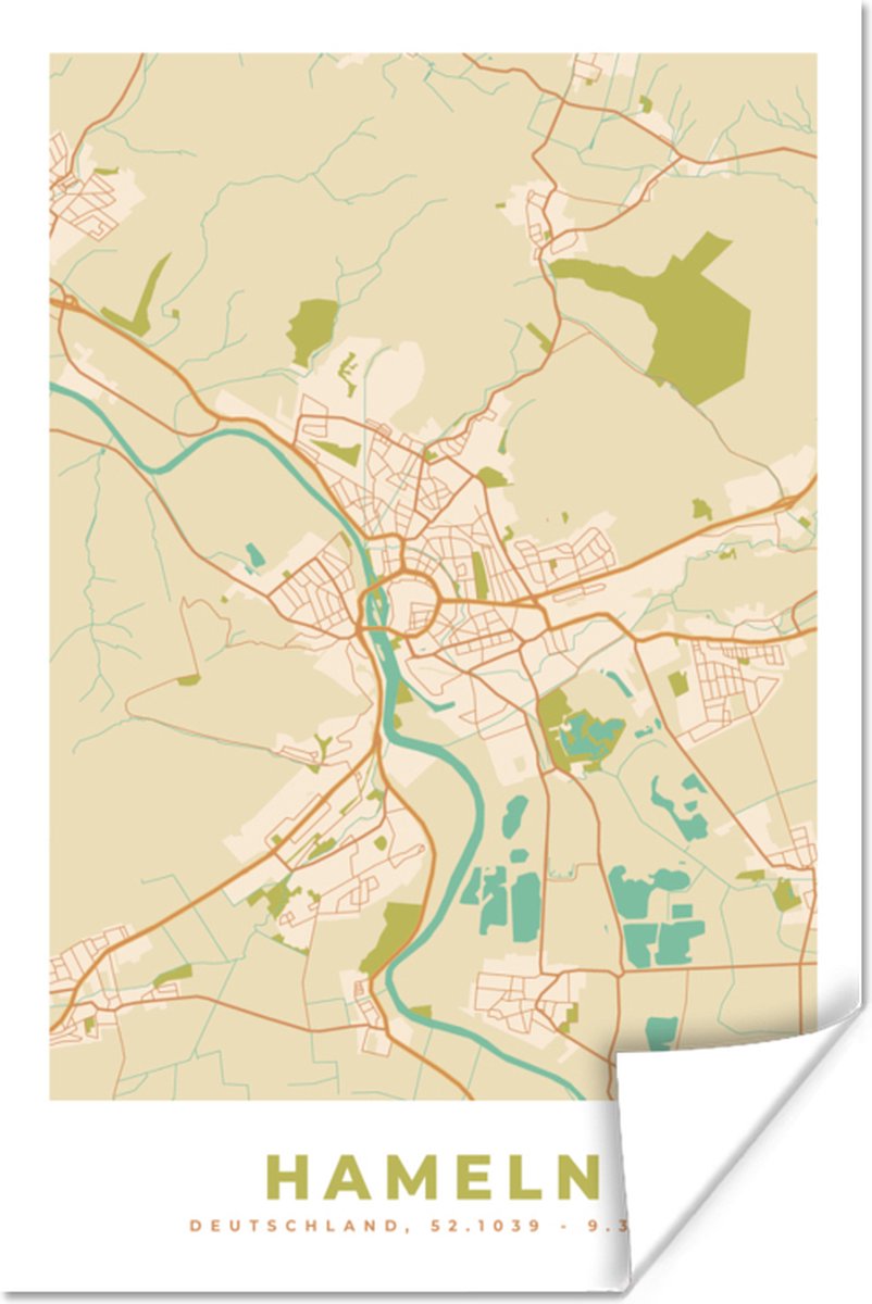 Affiche Vintage - Carte - Hameln - Carte - Plan de la ville - 20x30 cm ...