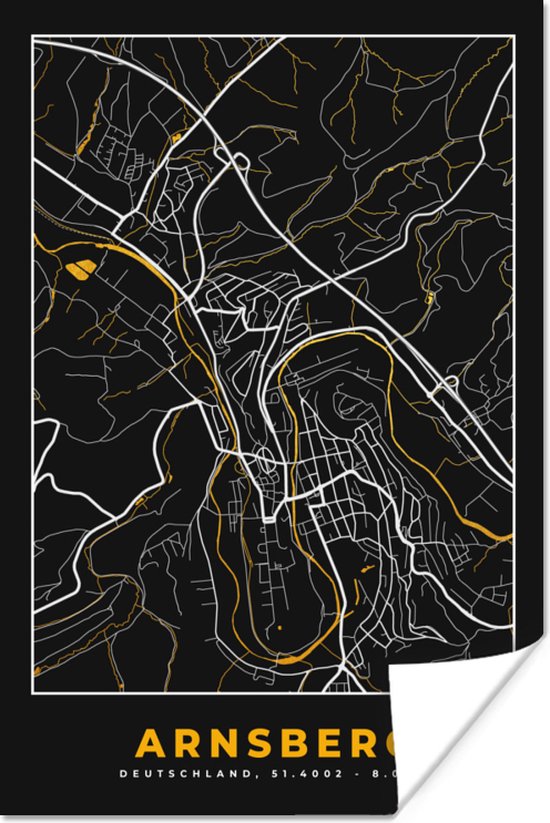 Poster Arnsberg - Stadskaart - Goud - Kaart - Plattegrond - Duitsland ...