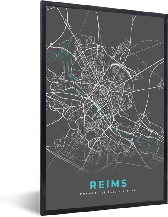 Fotolijst incl. Poster - Frankrijk - Kaart - Stadskaart - Reims ...