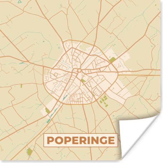 Poster Kaart - Stadskaart - Plattegrond - België - Poperinge - 30x30 cm ...