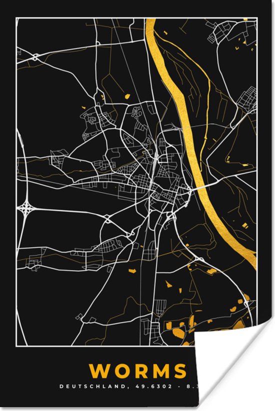 Poster Black and Gold – Stadskaart – Worms – Duitsland – Plattegrond ...