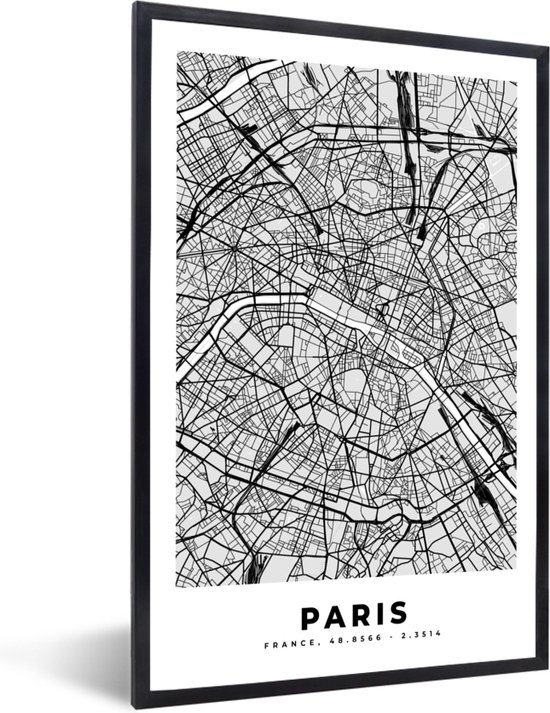 Fotolijst incl. Poster - Kaart - Stadskaart - Parijs - Plattegrond ...
