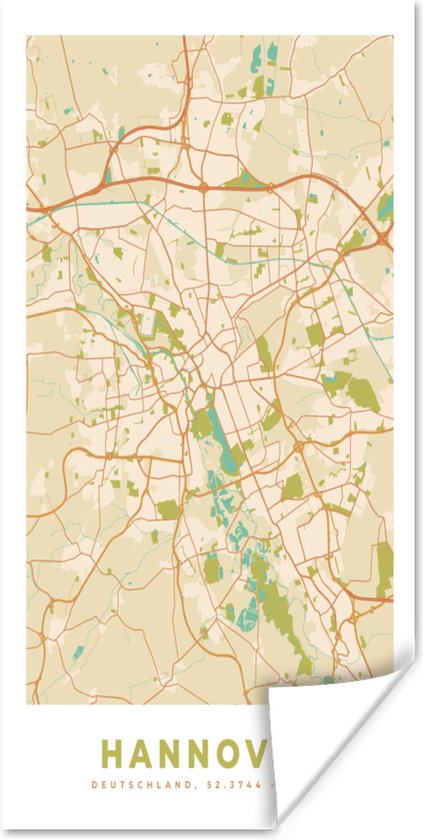 Poster Hannover - Plattegrond - Stadskaart - Vintage - Kaart - 40x80 cm ...