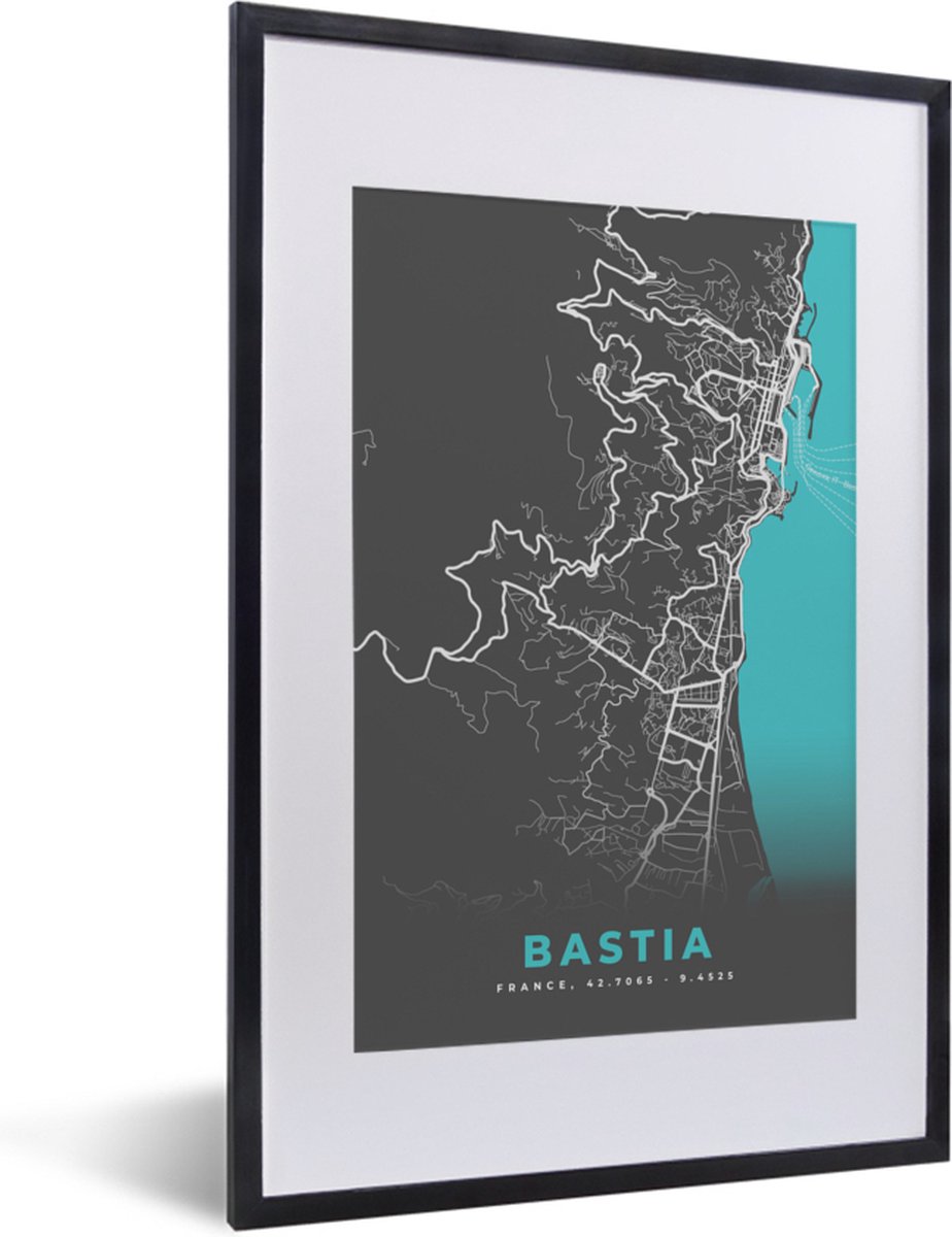 Fotolijst incl. Poster - Kaart - Bastia - Plattegrond - Plattegrond ...
