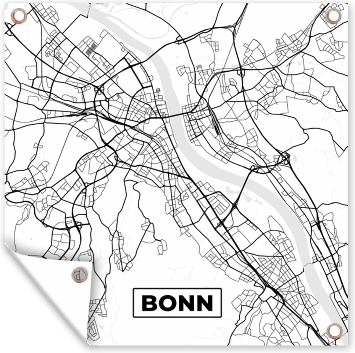 Tuin poster Plattegrond - Kaart - Bonn - Stadskaart - 200x200 cm | bol.com