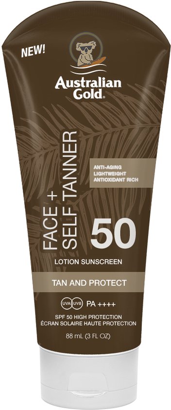 Australian Gold SPF 50 Face + Self Tanner - 88 ml - zonnebrandcrème | bol