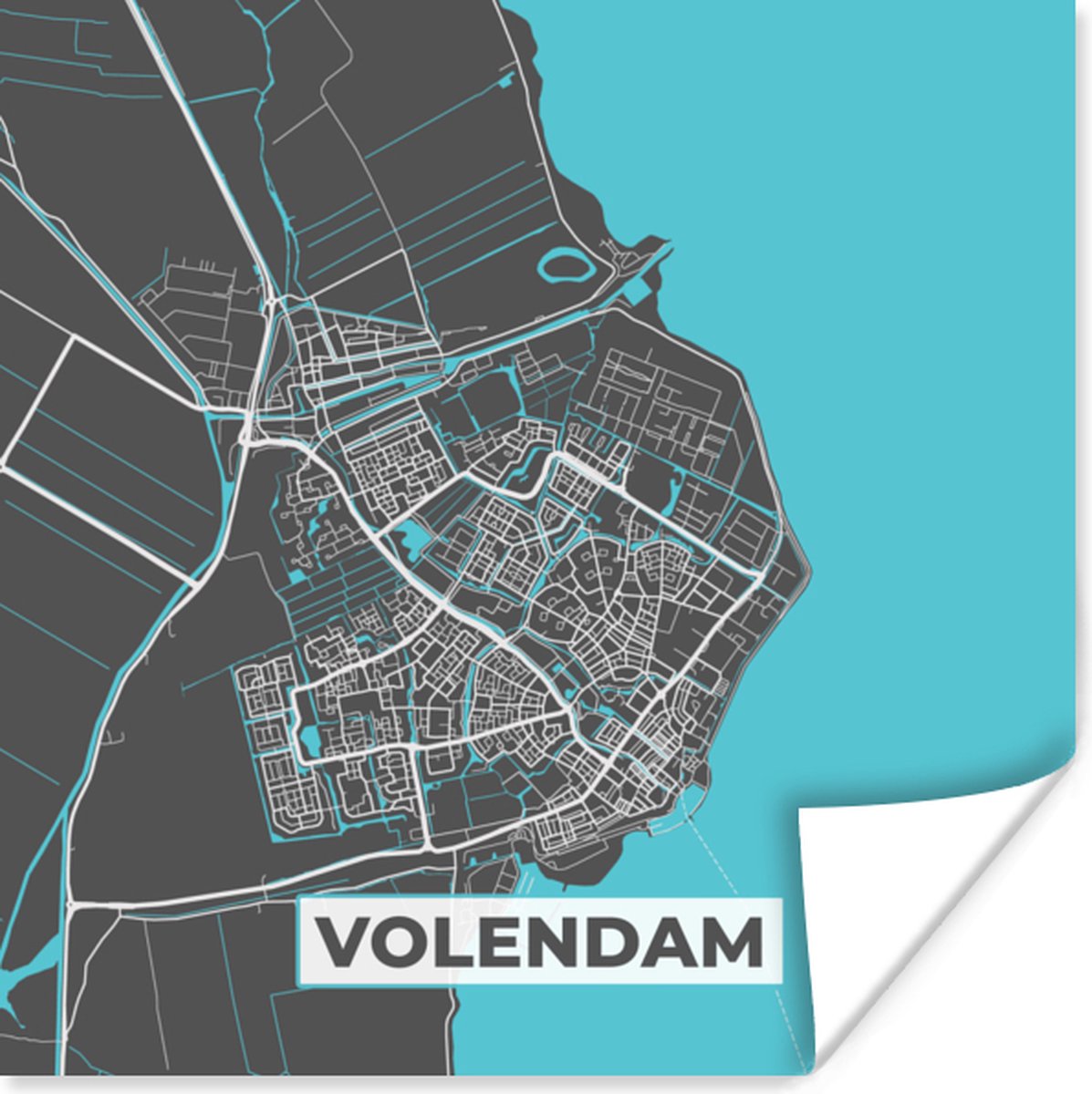 Poster Volendam - Kaart - Plattegrond - Stadskaart - 100x100 cm XXL ...