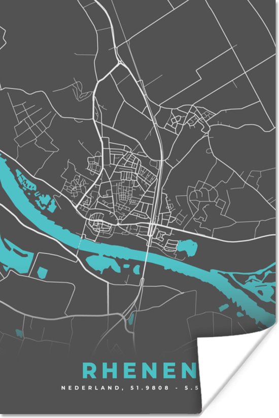 Poster Rhenen - Stadskaart - Plattegrond - Kaart - 40x60 cm | bol