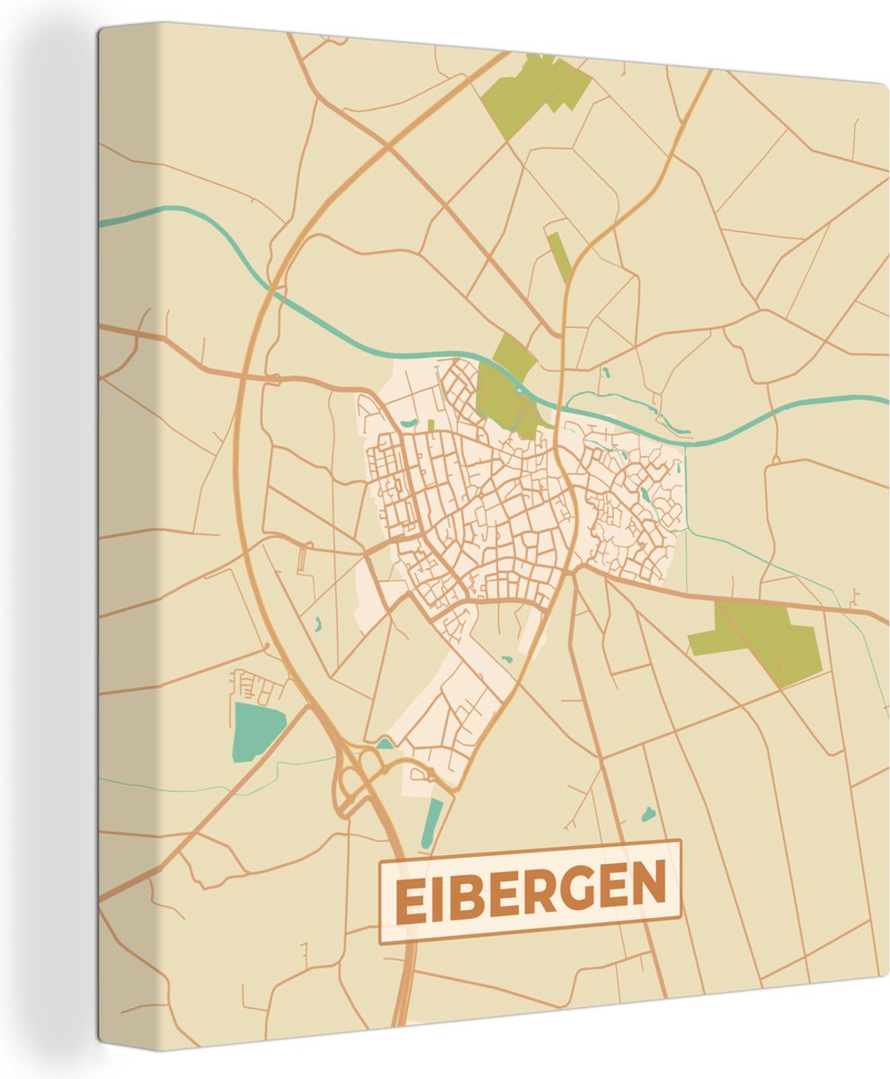 Canvas Schilderij Eibergen - Plattegrond - Kaart - Stadskaart - 50x50 ...