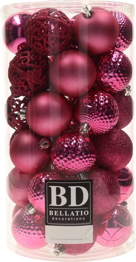Bellatio Decorations Kerstballen mix - 74-delig - ijsblauw en fuchsia ...