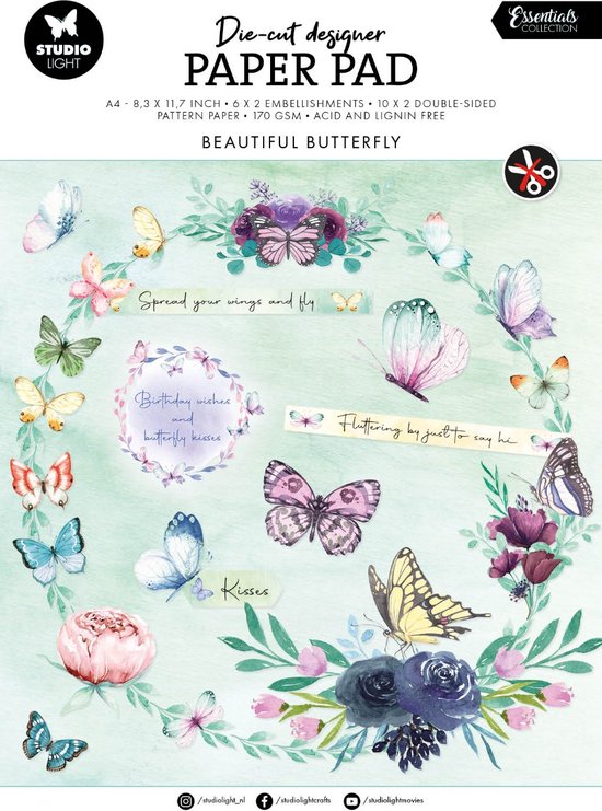 Studio Light Die-cut Paper Pad Beautiful butterfly Ess. nr.146 SL-ES ...