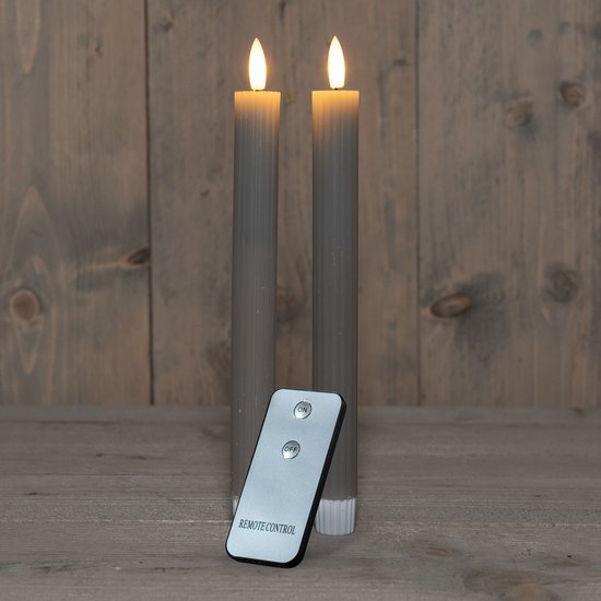 Anna's Collection Led kaarsen/dinerkaarsen - 2x - taupe - ribbel - 23 ...