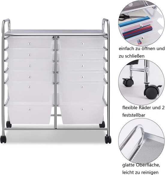 Rolwagen, metalen frame, rolcontainer met 12 schuifladen, badrolwagen ...