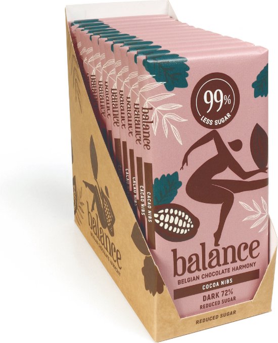 Balance | Tablet Puur 72% | Cacaonibs | 12 Stuks | 12 x 100 gram | bol