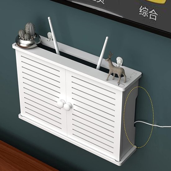 Router Storage Box, White, Wall TV Cable Hide Box, Wood and Plastic ...