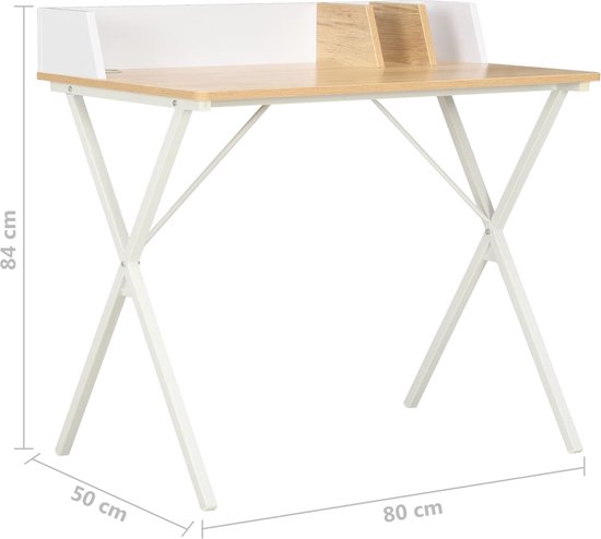 vidaXL Bureau Hoek - 80 x 50 x 84 cm - Wit/Eiken Hout - X-vormige Poten ...