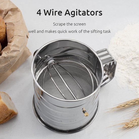 Roestvrij staal 3-kops bloemzeef met 4 draads roerwerk voor snel zeven ...