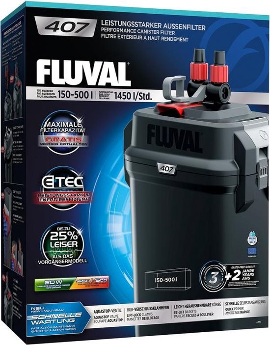 Fluval 407 buitenfilter 1450 l/uur 150-500 liter | bol