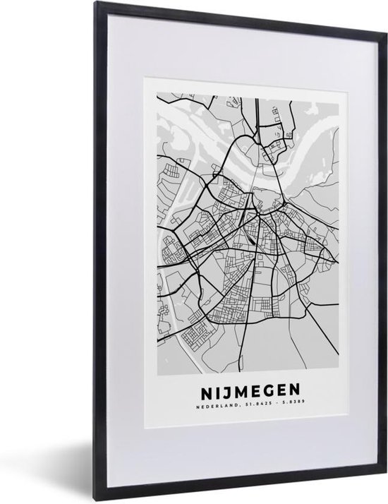 Fotolijst incl. Poster - Stadskaart - Nijmegen - Grijs - Wit - 40x60 cm ...