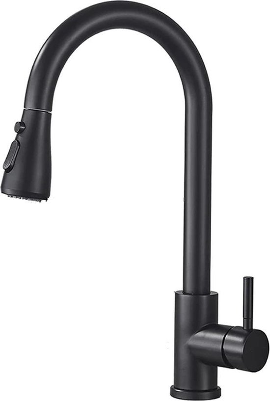 Larra Premium Naz Zwart Keukenkraan - Mengkraan - Uittrekbare Uitloop - Zwarte Kraan -... | bol
