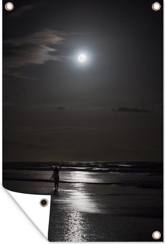Tuinposter - Tuindoek - Tuinposters buiten - Strand - Maan - Reflectie ...