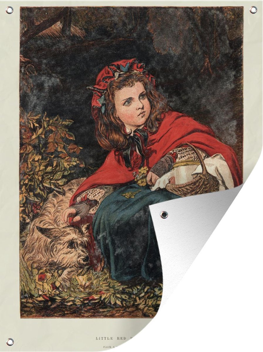 Muurdecoratie buiten Een vintage tekening van roodkapje dat op zoek is ...