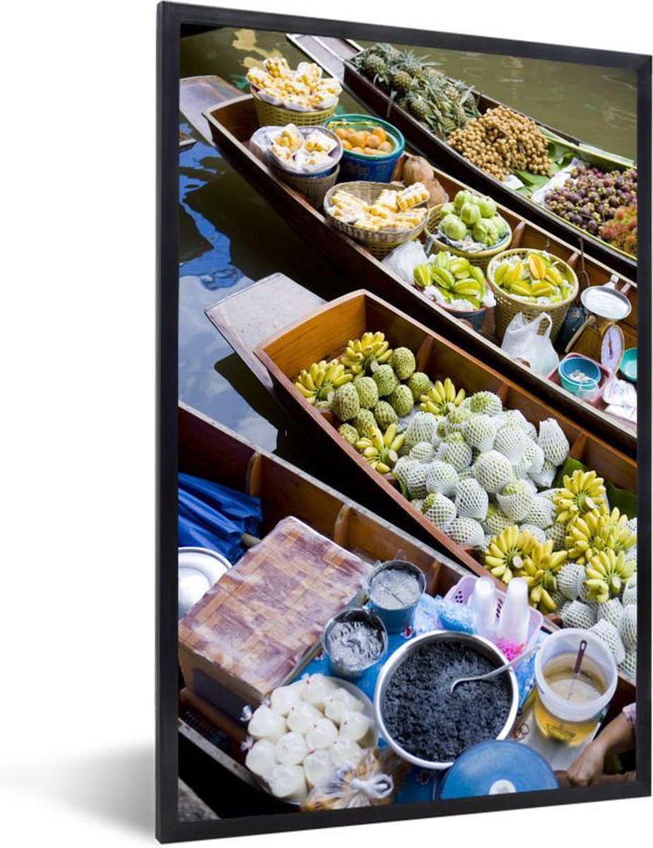 Fotolijst incl. Poster - Drijvende boten op de markt in Thailand ...