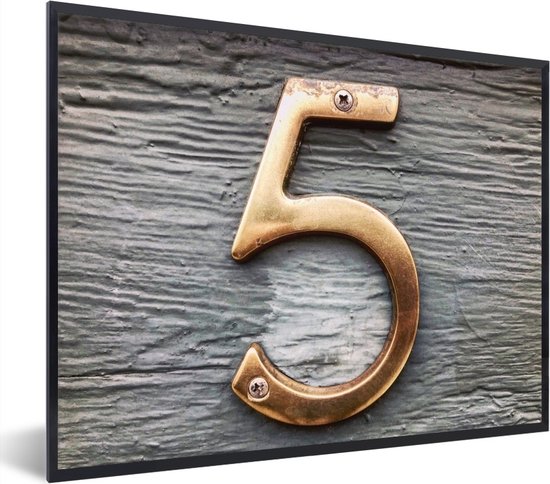 Fotolijst incl. Poster - Een goudkleurig metalen nummer 5 - 40x30 cm ...