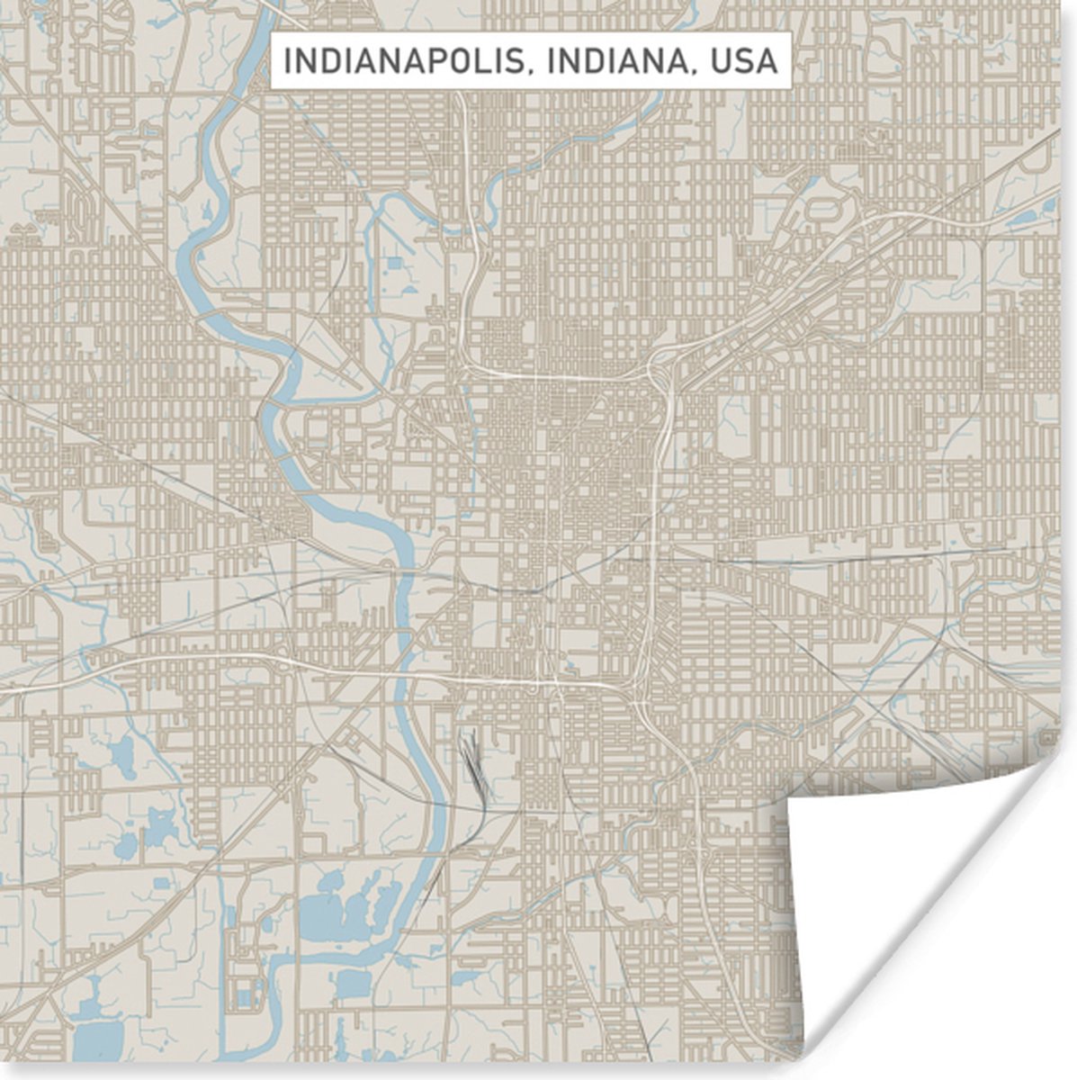 Illustration d'une carte d'Indianapolis dans l'Indiana poster 50x50 cm ...