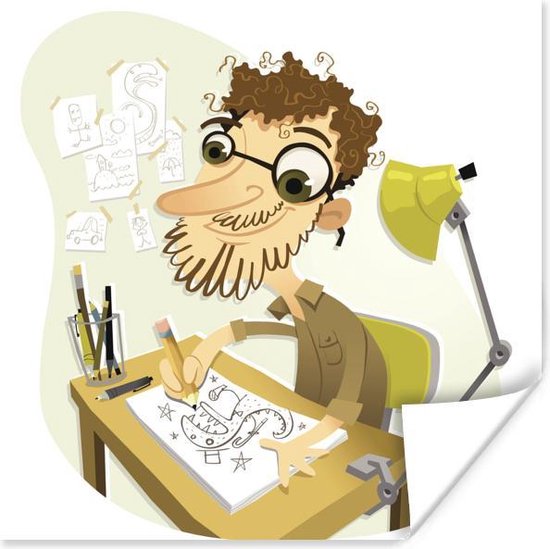 Poster tekening van een tekenaar - 75x75 cm | bol.com