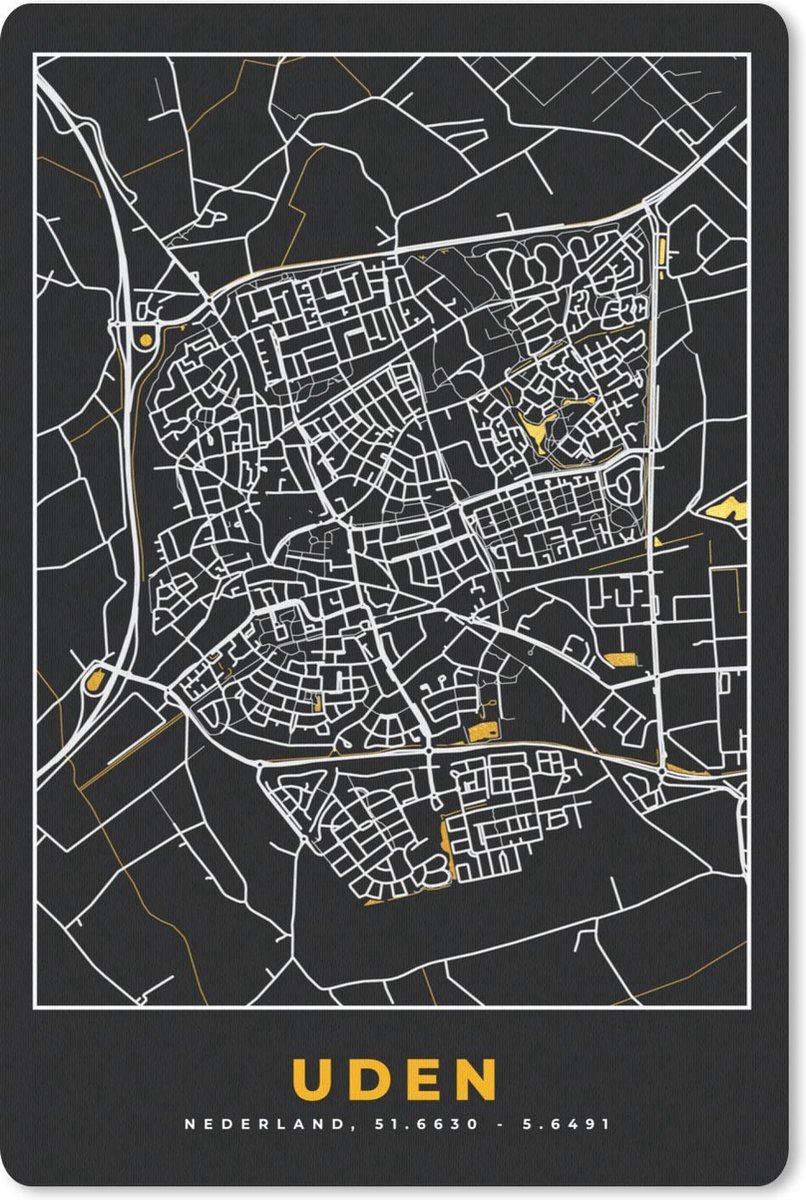 Stadskaart - Uden - Goud - Zwart - Plattegrond | bol.com