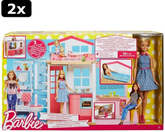 2x Barbie Huis met 2 Verdiepingen en Pop | bol.com